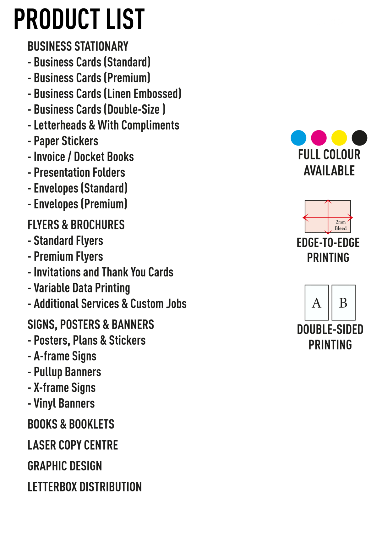 Product List – Creative Visions Print and Design